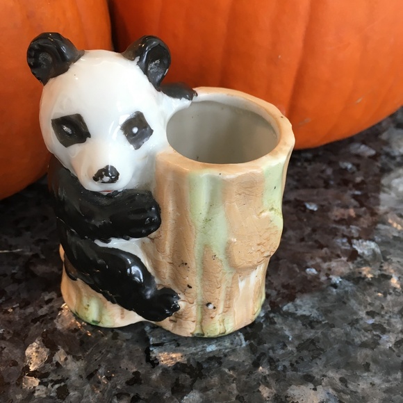 Accents | Vintage Panda Bear On Bamboo Toothpick Holder Figurine Japan ...